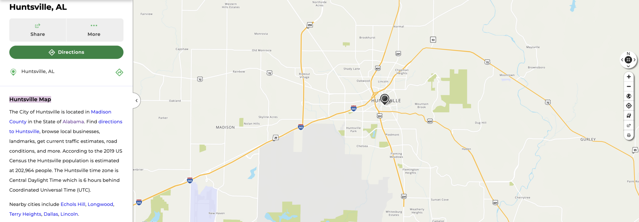 Map of Huntsville – Driving Directions Maps and Traffic