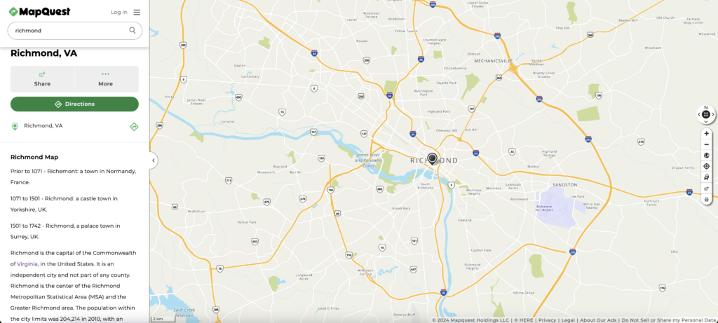 Map of Richmond – Driving Directions Maps and Traffic